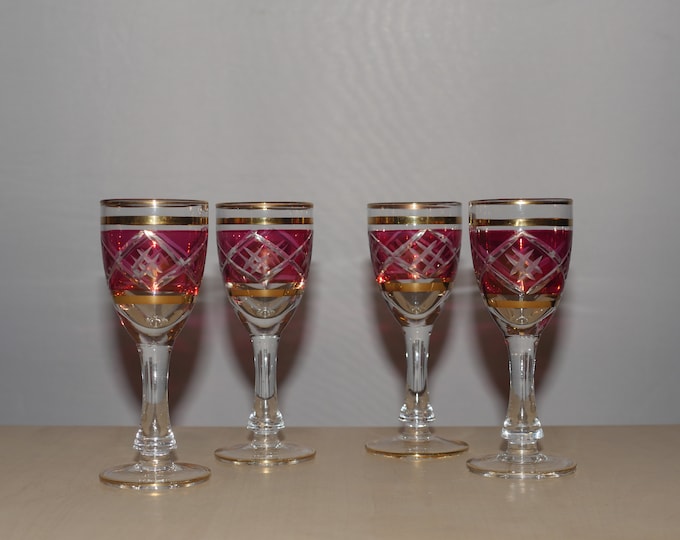 Lot Nr 407 Lead Crystal Cut Red Colored Gilded Color Gold Plated Water ...