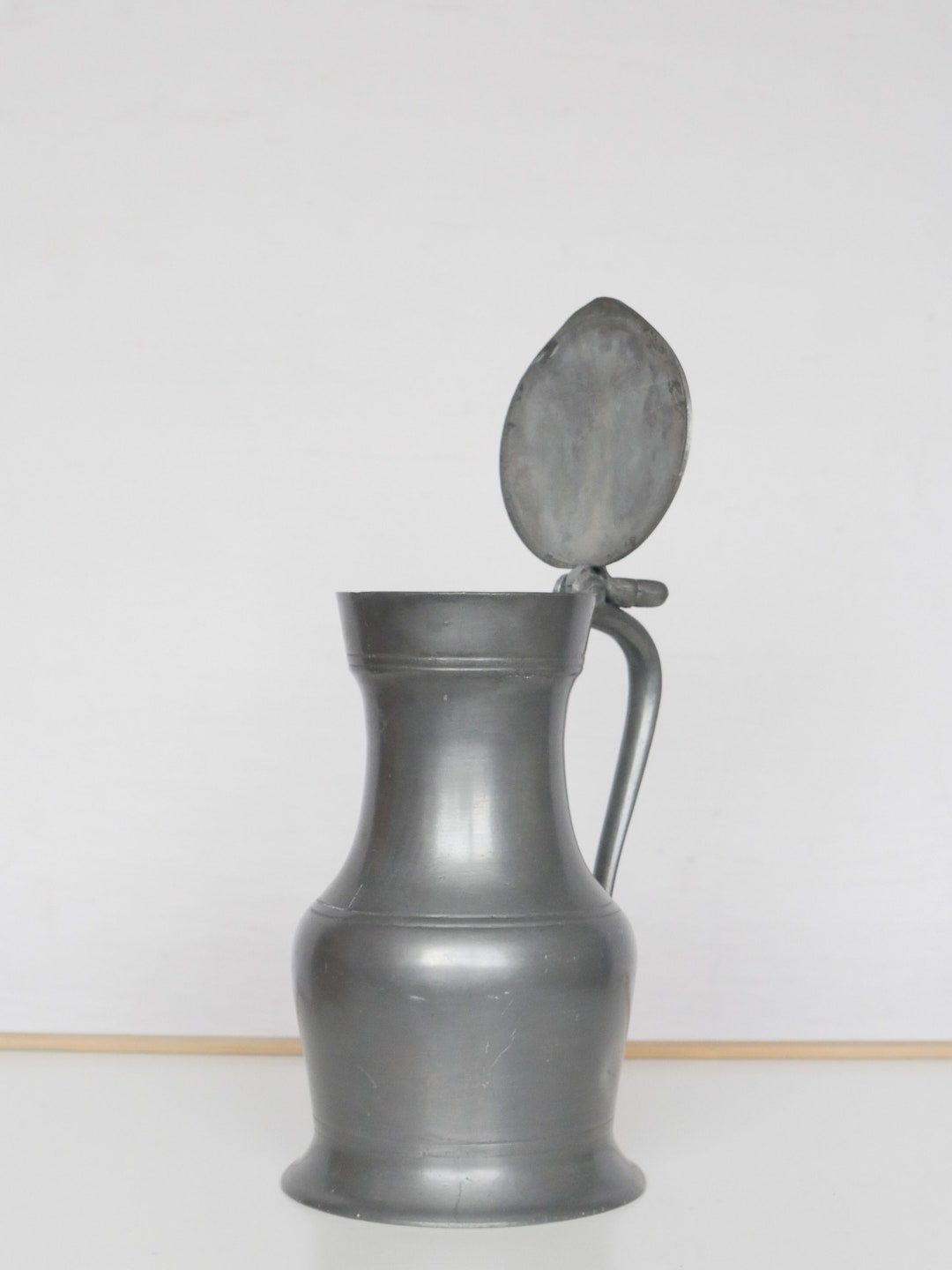 Vintage French Pewter Lidded Pitcher, Heavy Tin Jug With Acorn Detail ...