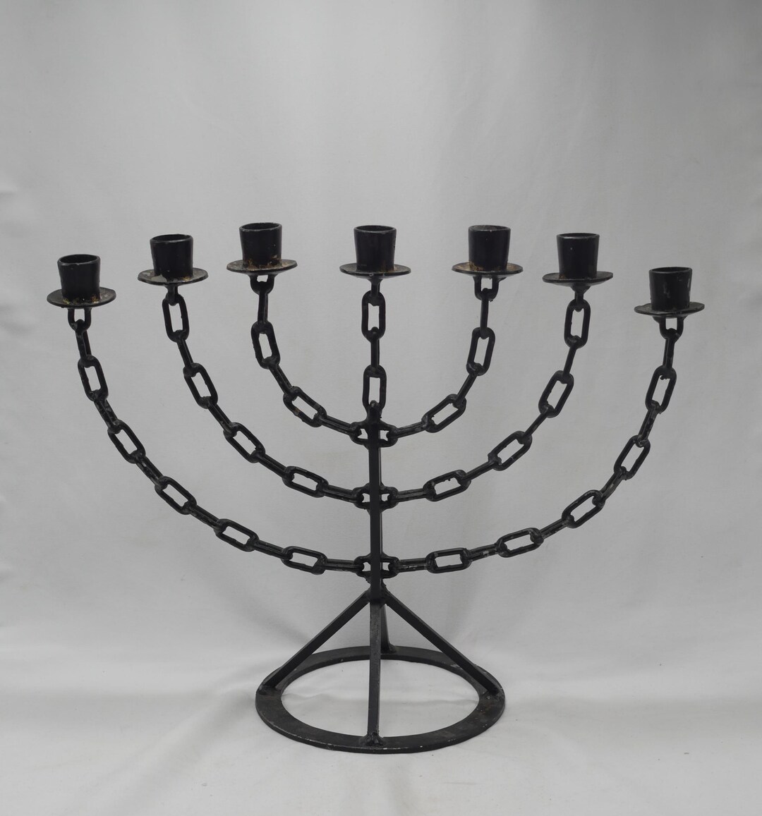 Old Vintage Judaica Menorah 7 Arms Iron Cast Candle Holder Chains ...