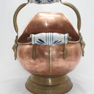 Antique Old Vintage Dutch Delft Pot Ceramic Copper and Brass Coal Ash ...