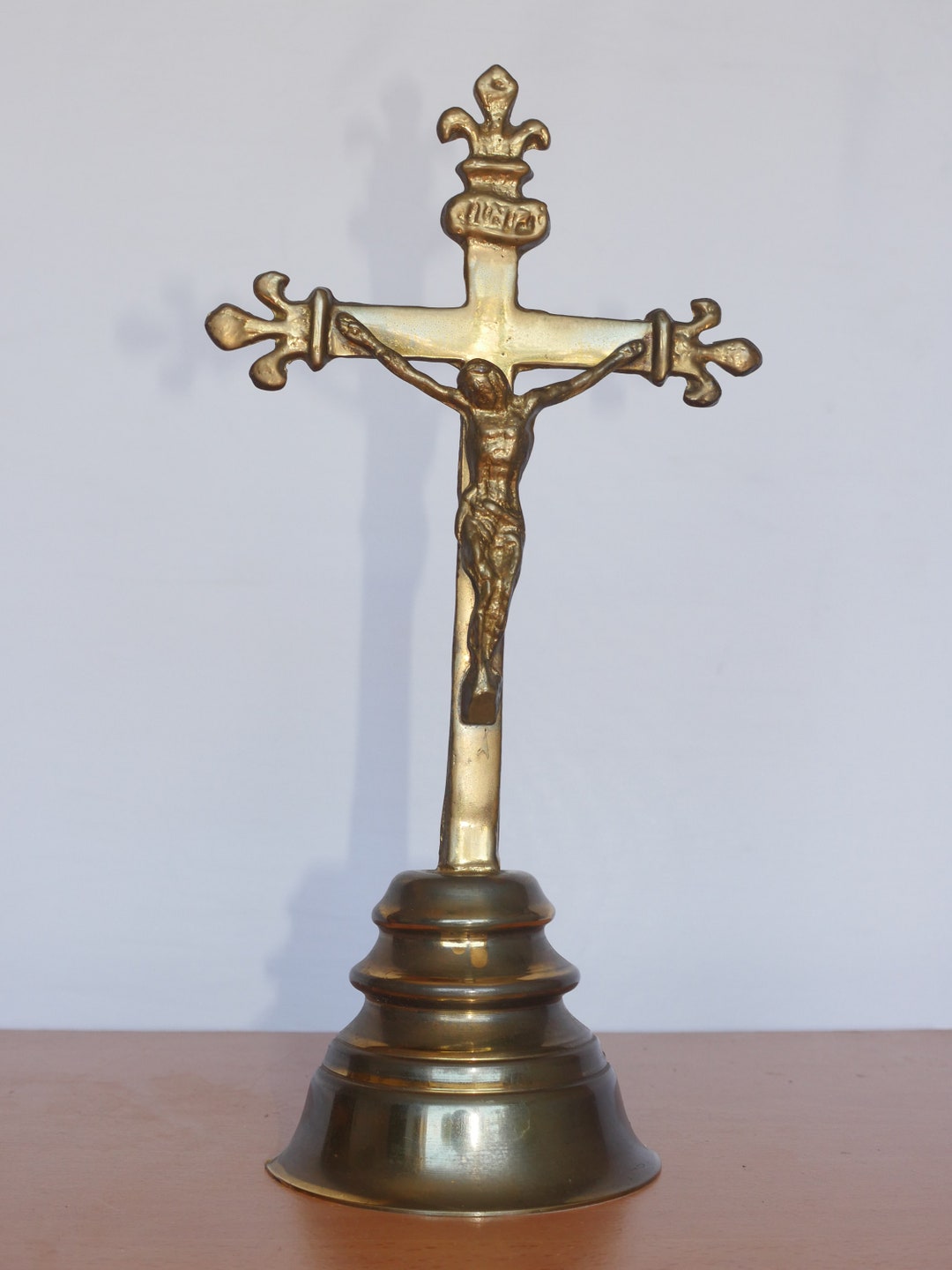 Antique French Brass Standing Crucifix - Catholic Altar Cross, Lot Nr ...