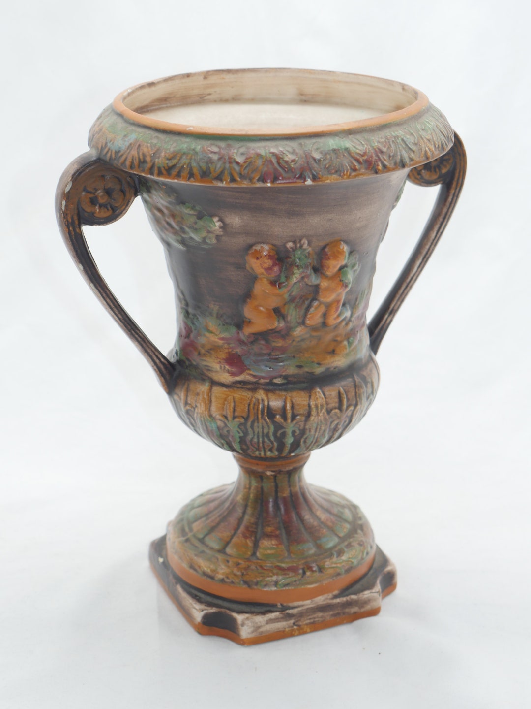 Antique Capodimonte Italian Majolica Urn – Cherubs in Relief ...