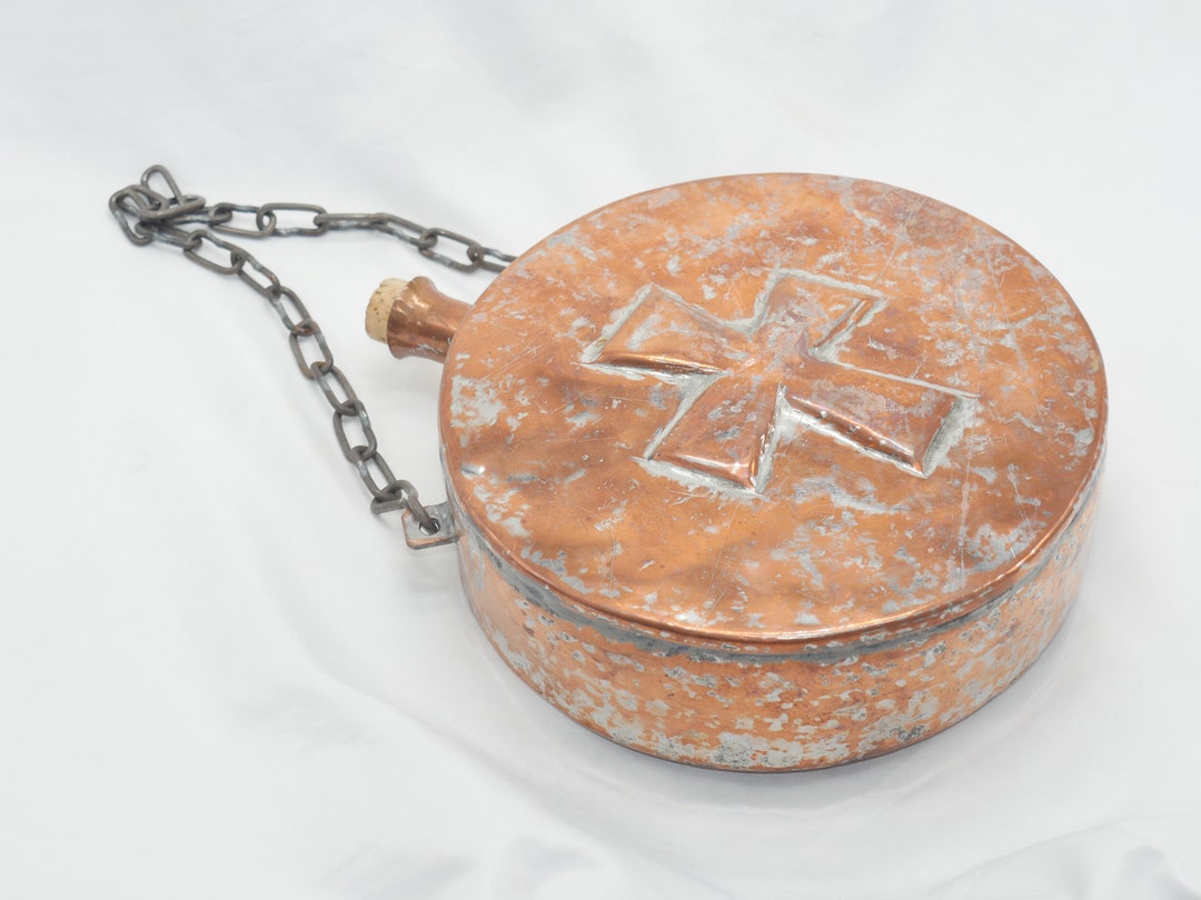 Lot Nr 248 Old Vintage Antique Copper Tinned Flask With Templar Cross ...