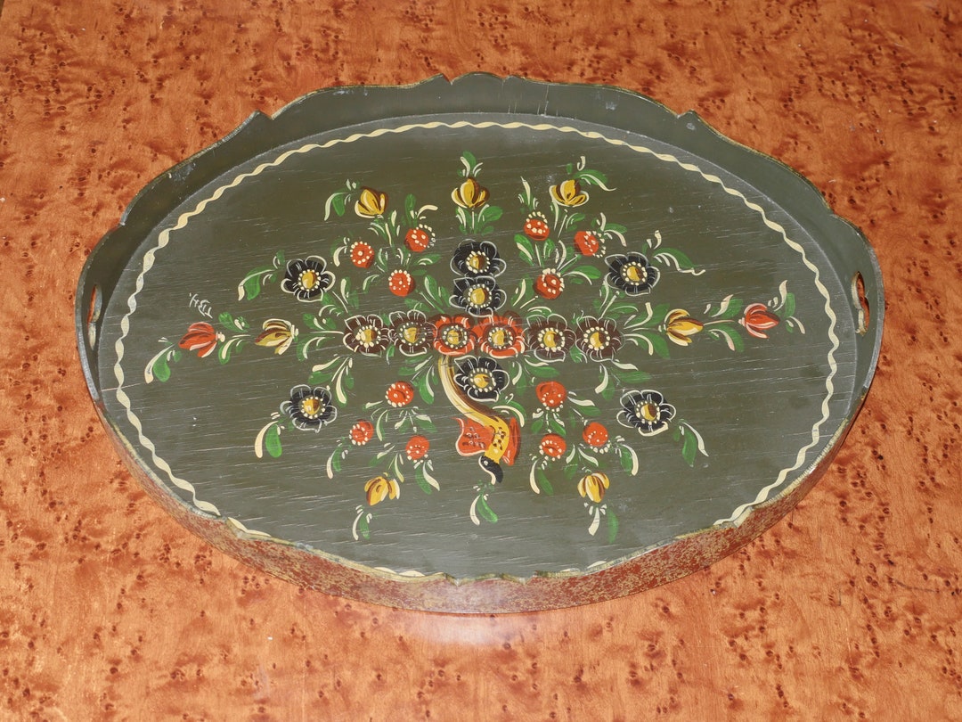 Vintage Hindeloopen Hand Painted Wood Tray, Dutch Folk Art Serving ...