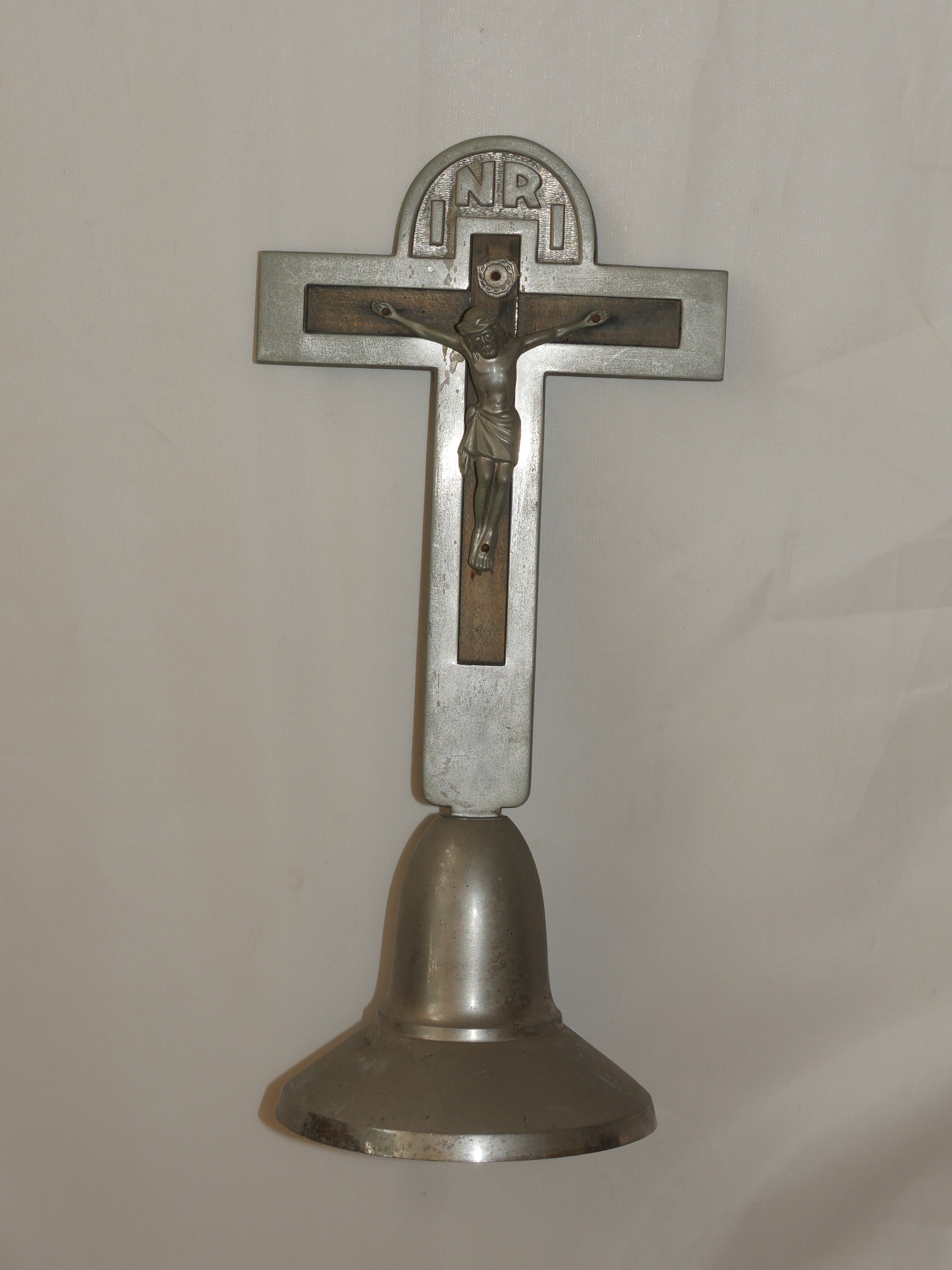 Vintage German Altar Crucifix, Metal & Wood Standing Cross, Lot Nr 446 ...