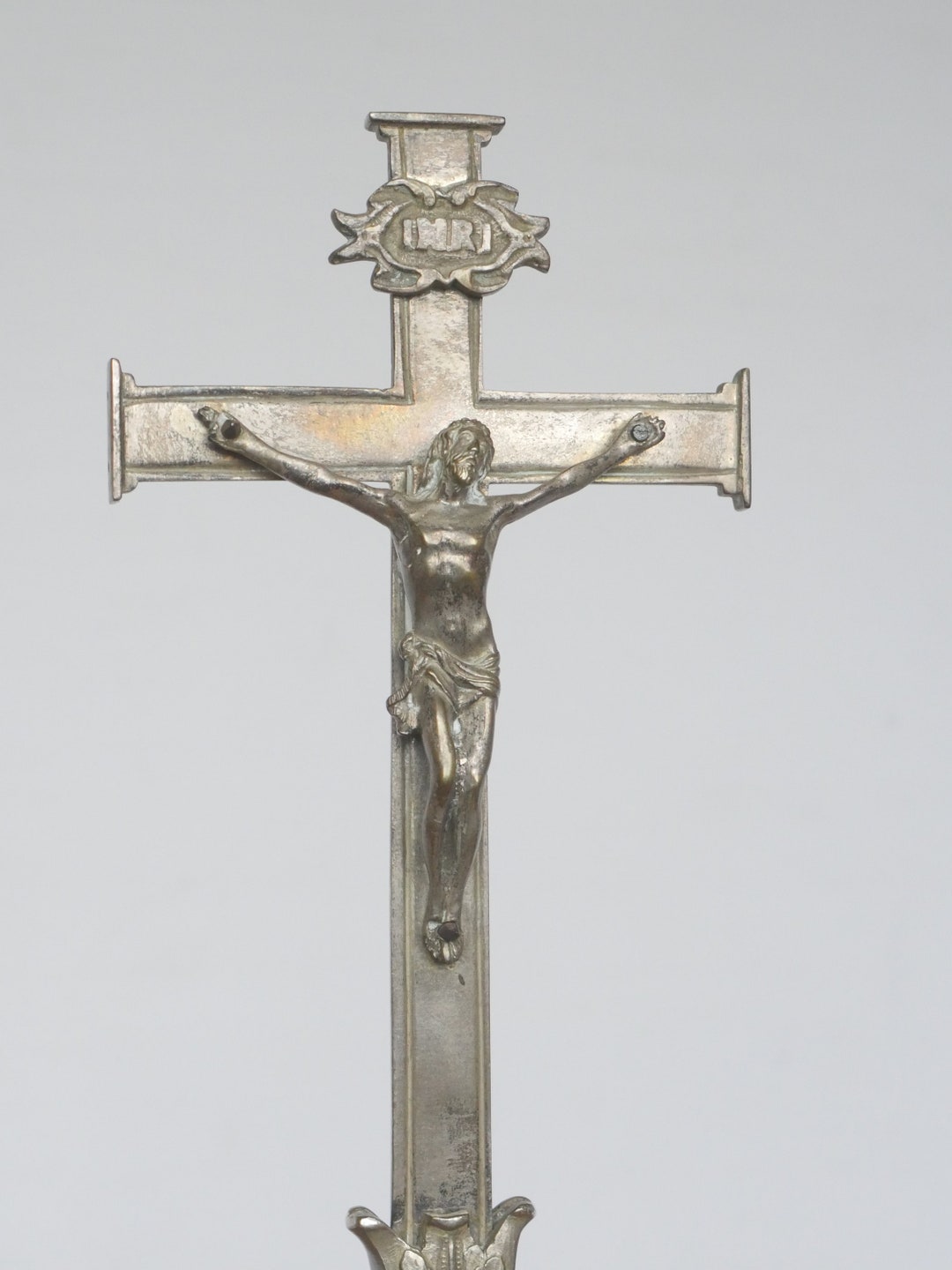 Antique French Metal Jesus Christ Crucifix - 19th Century Gothic Altar ...
