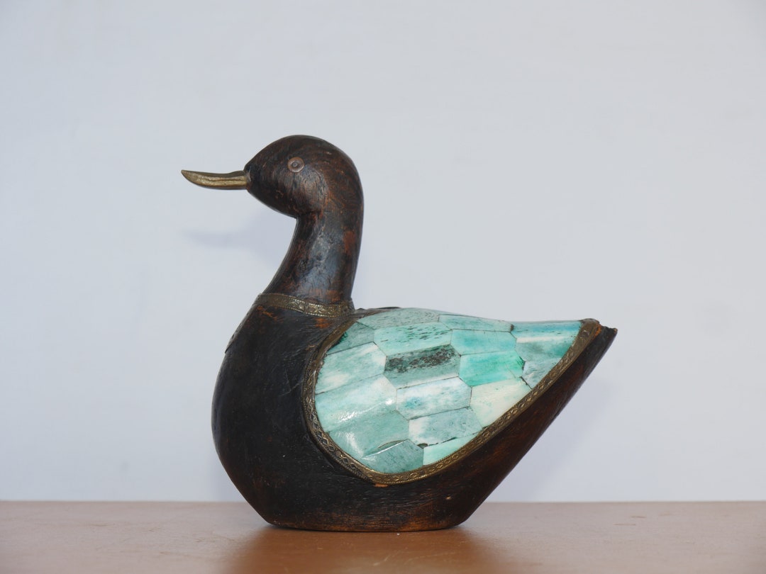Lot Nr 734 Vintage Wood Bronze Brass Painted Bone Inlay Duck Detailed ...