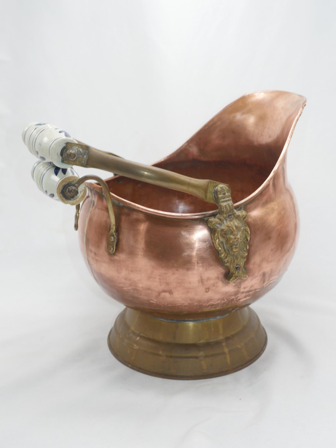 Antique Old Vintage Dutch Delft Pot Ceramic Copper and Brass Coal Ash ...