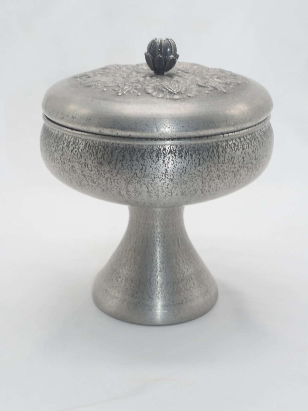 Vintage EIK Tinn Solid Tin Pedestal Bowl With Lid, Made in Norway, Nr ...