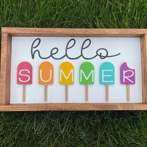 3d Laser Cut Hello Summer Door Hanger Popsicle Hello Summer Etsy