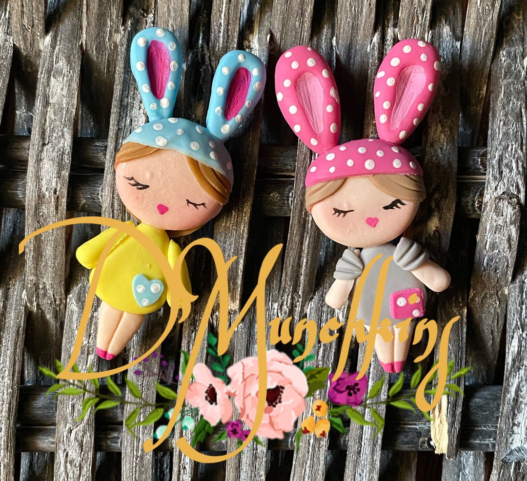 Easter Doll Clays, Bunny Girl Clay, Bow Clay, Bow Center Piece, Bow ...