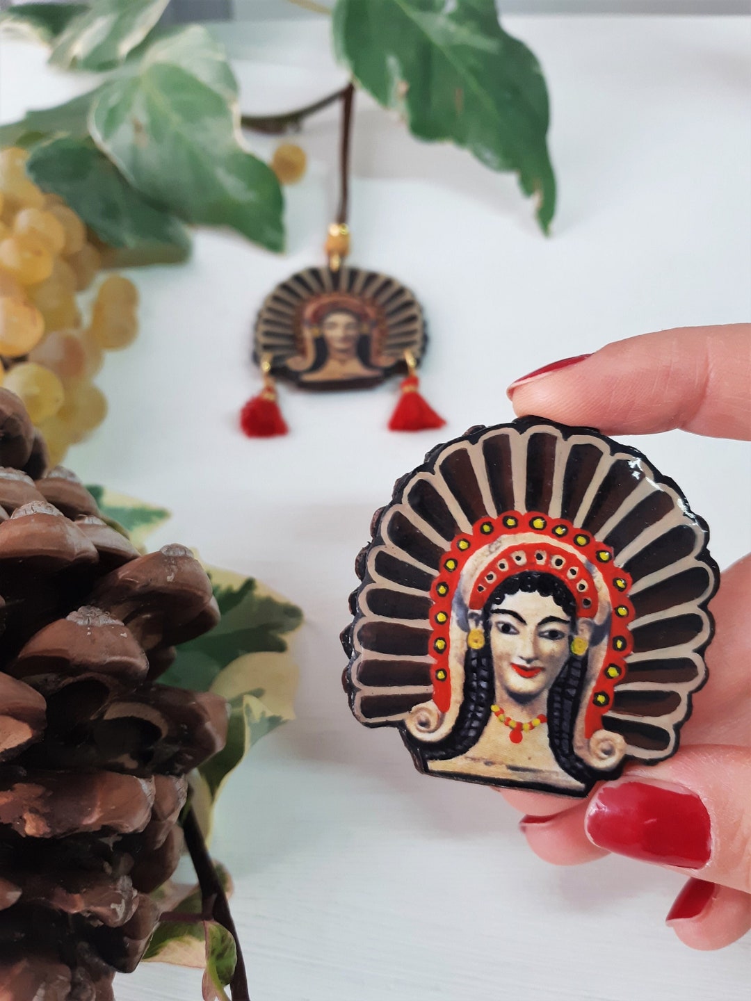 Maenad Pendant Silk Necklace and Fimo Pendant Etruscan - Etsy