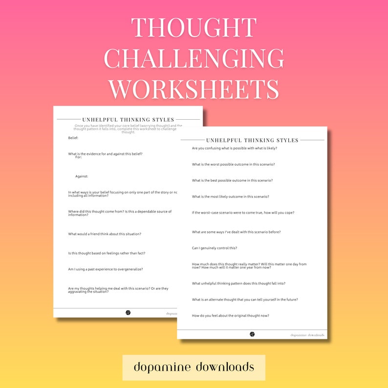 Cognitive Distortions & Thought Challenging Handout/worksheet Packet ...