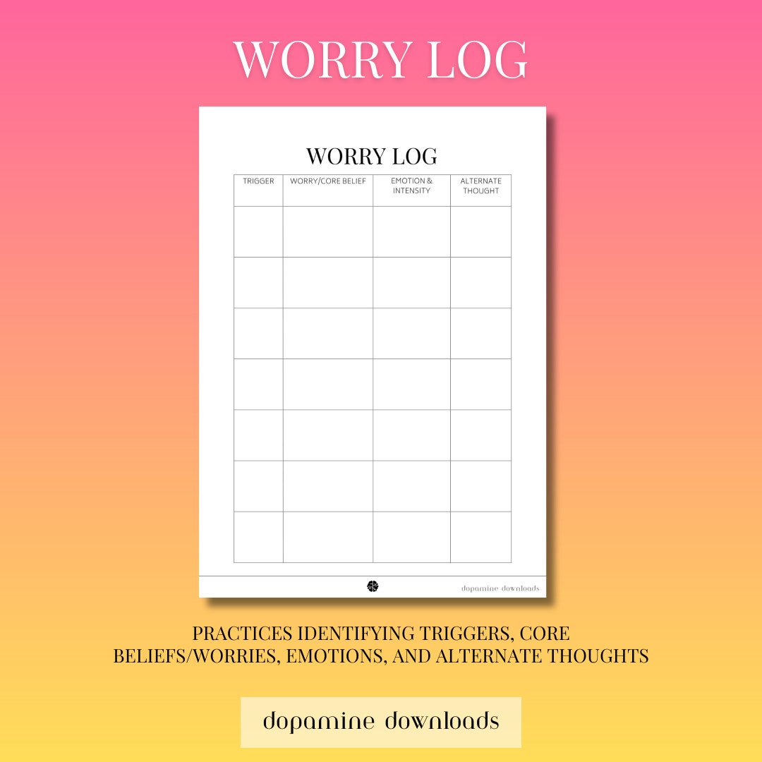 Worry Log for Clients, Mental Health Workers, Therapists, Counselors ...