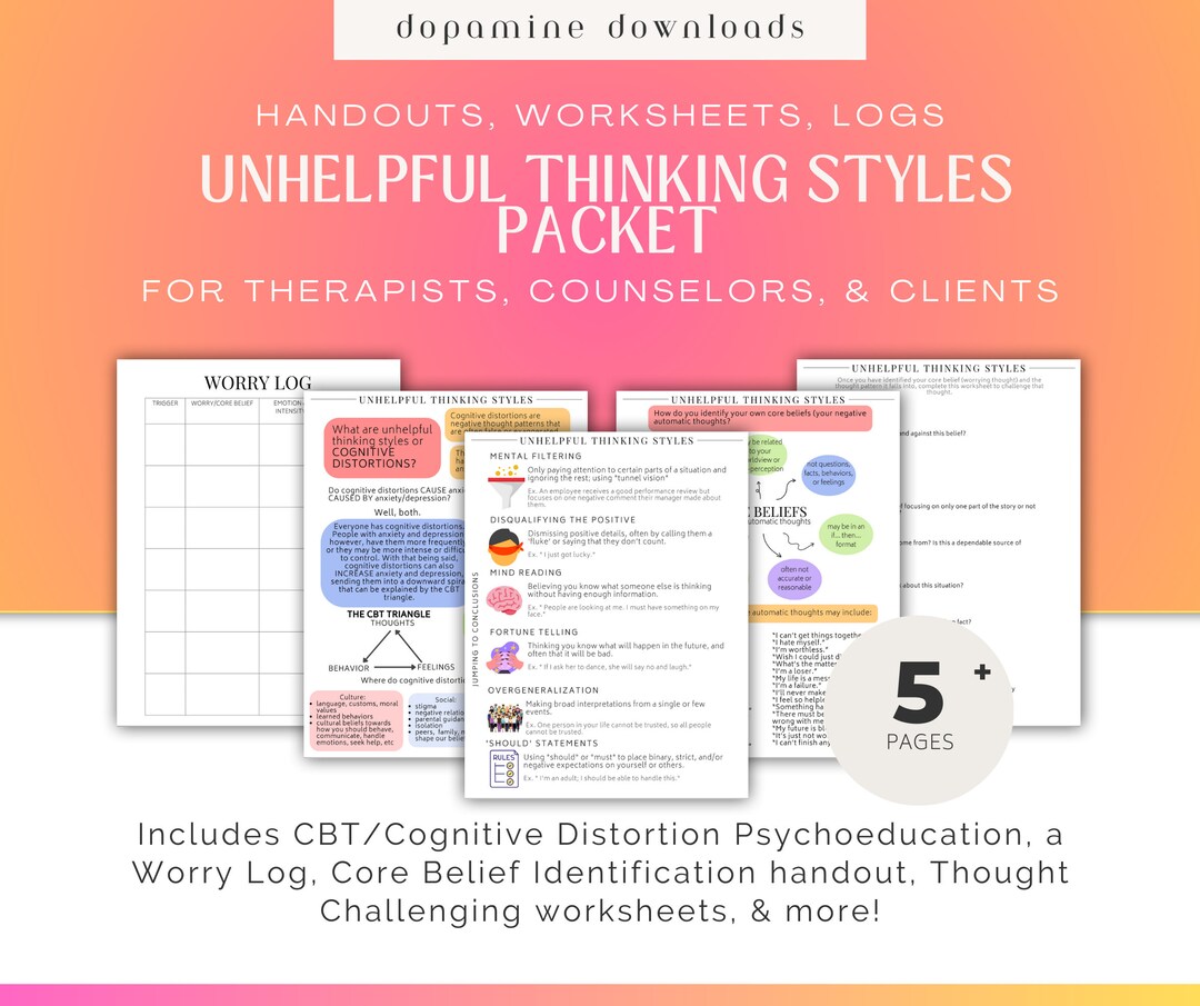 Cognitive Distortions & Thought Challenging Handout/worksheet - Etsy