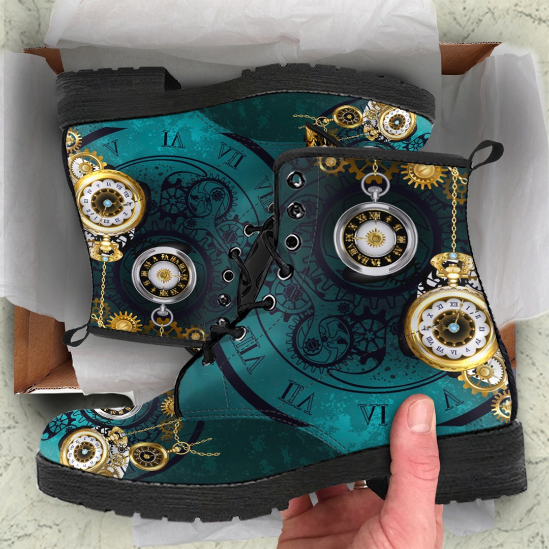 Combat Boots Clock With Gears Leather Boots - Etsy