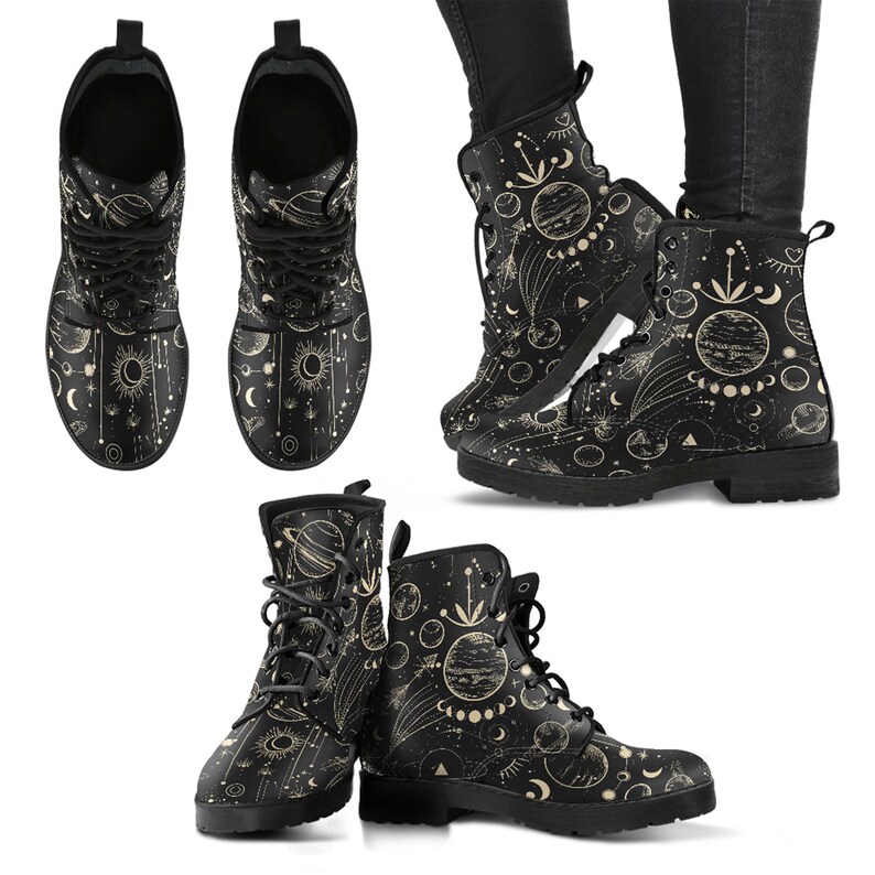 Moon Phases Vegan Leather Combat Boots: Abstract Celestial Design - Etsy