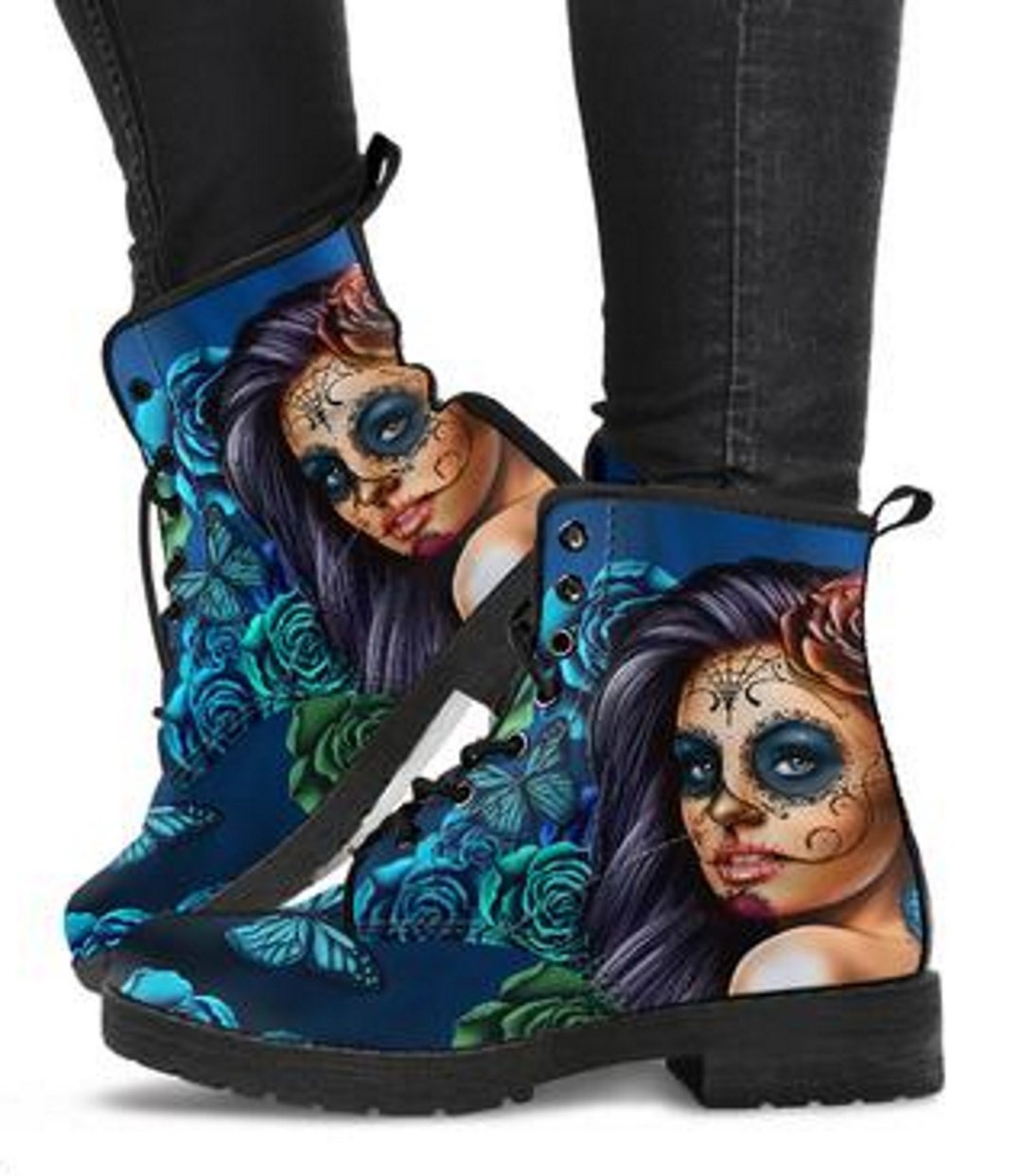 Combat Boots Calavera Art, Women's Custom Boots, Womens Fashion, Vegan ...