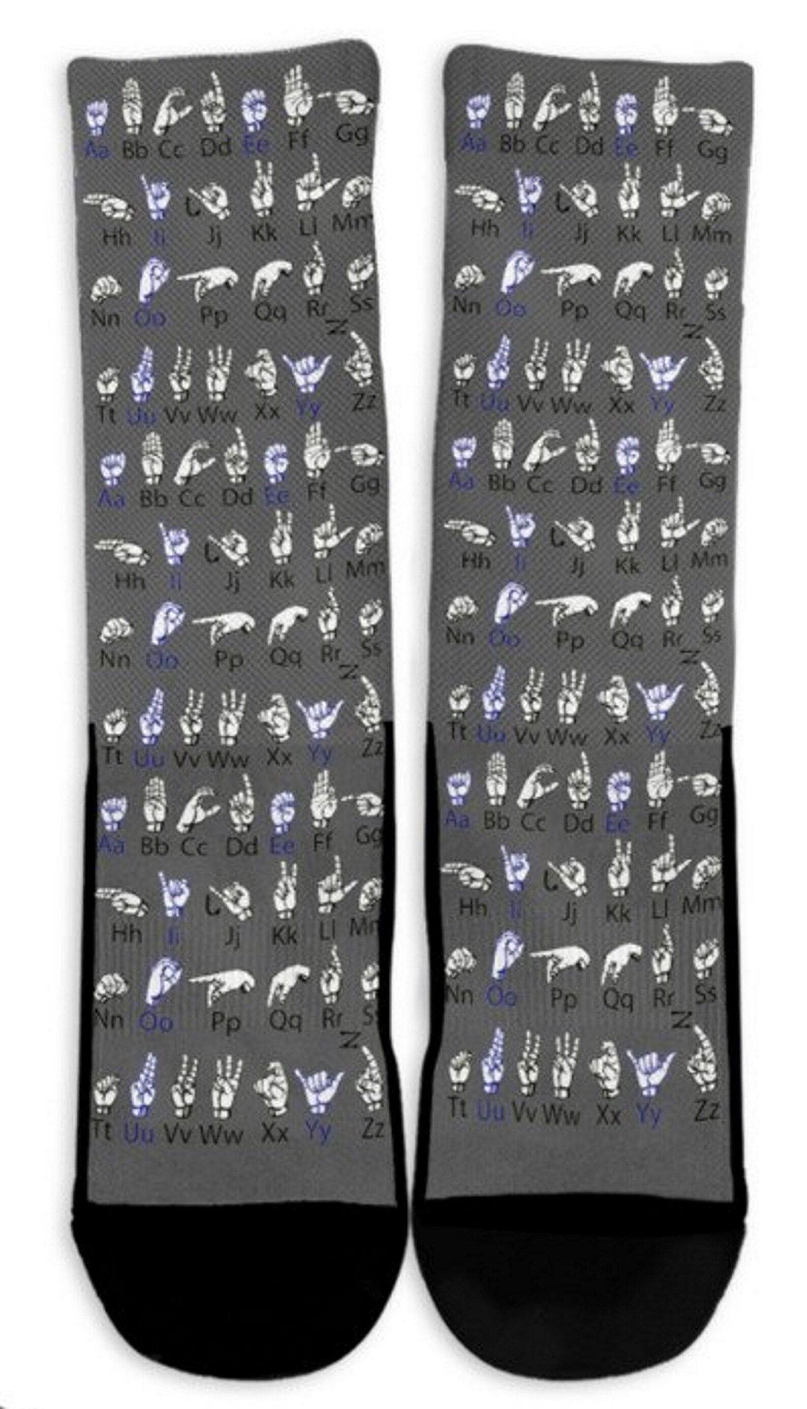 Gray ASL Abc's Crew Socks Custom Socks Angkle Socks | Etsy