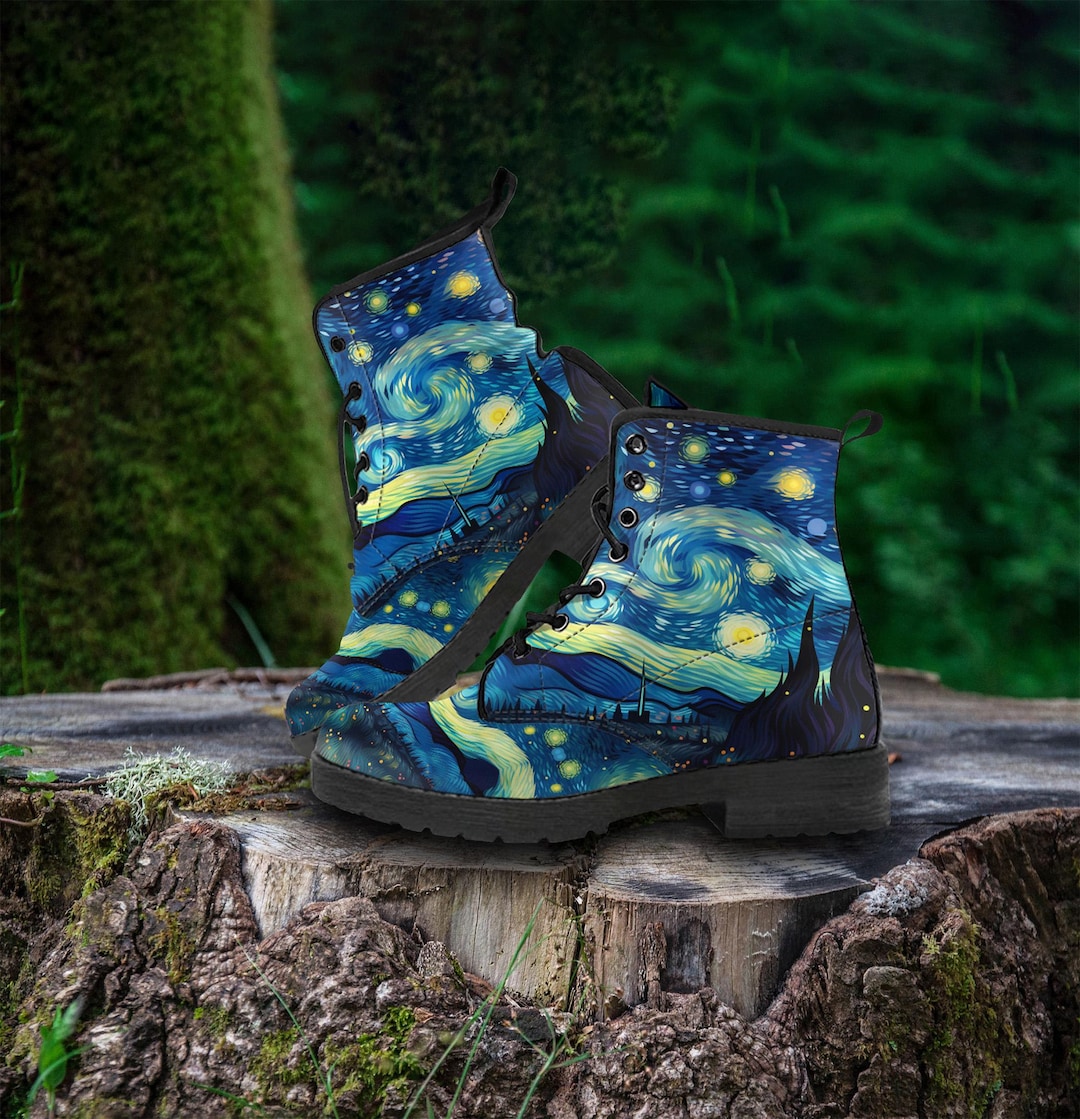 Van Gogh Starry Night Vegan Leather Boots - Art Lover Gift - Etsy