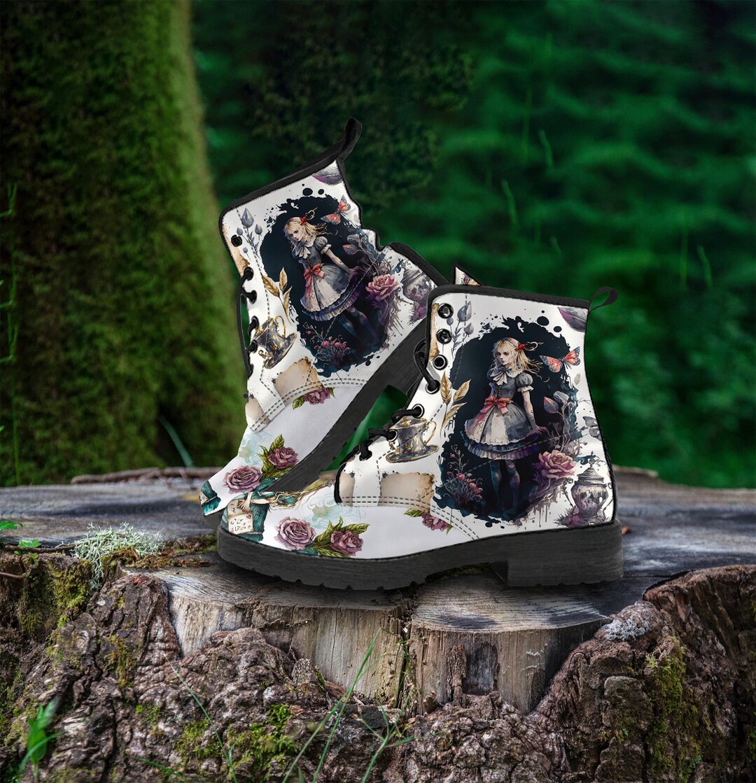 Alice in Wonderland Vegan Leather Boots: Unisex Casual Shoes - Etsy
