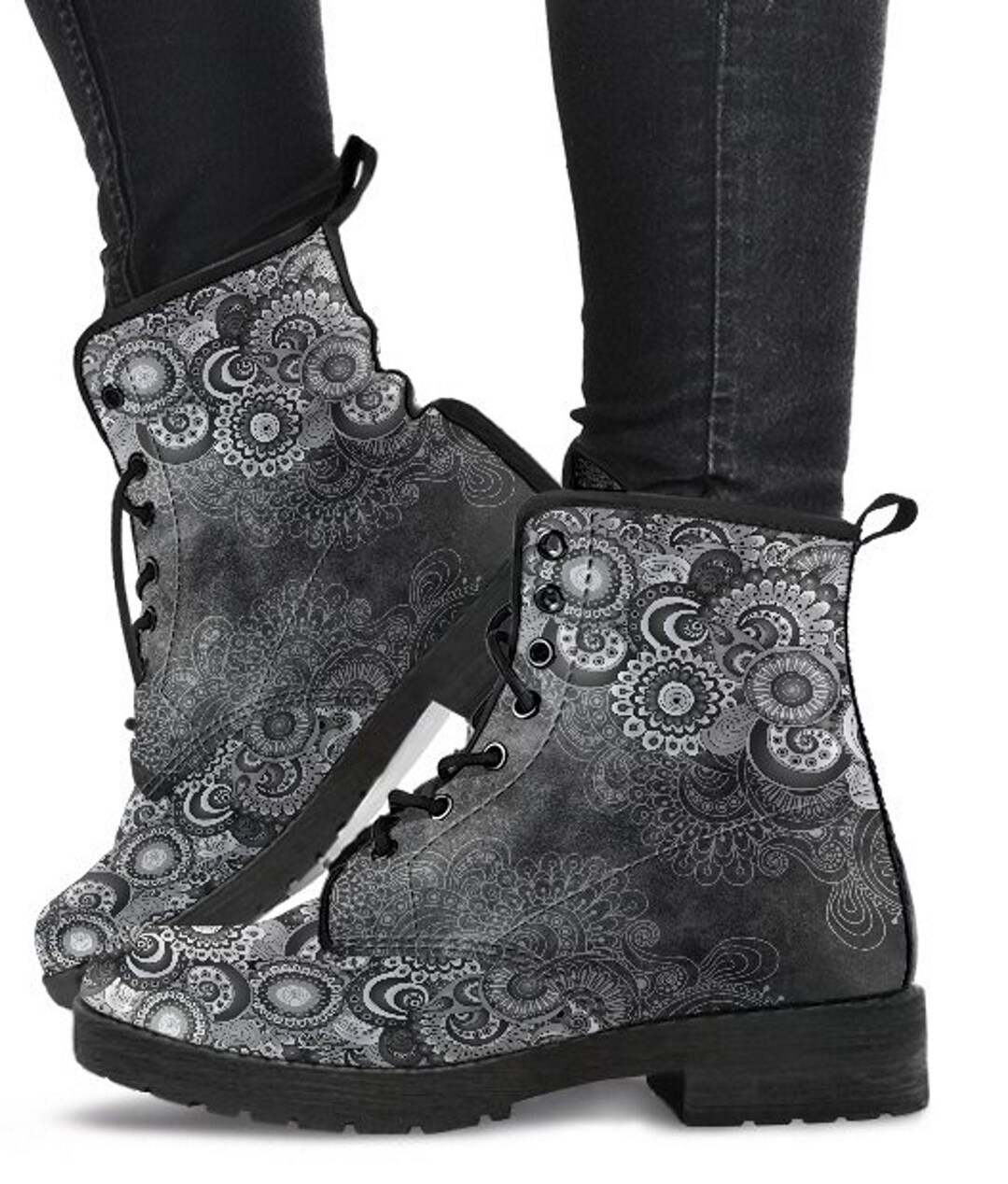 Paisley Mandala Vegan Leather Combat Boots: Bohemian Fashion - Etsy