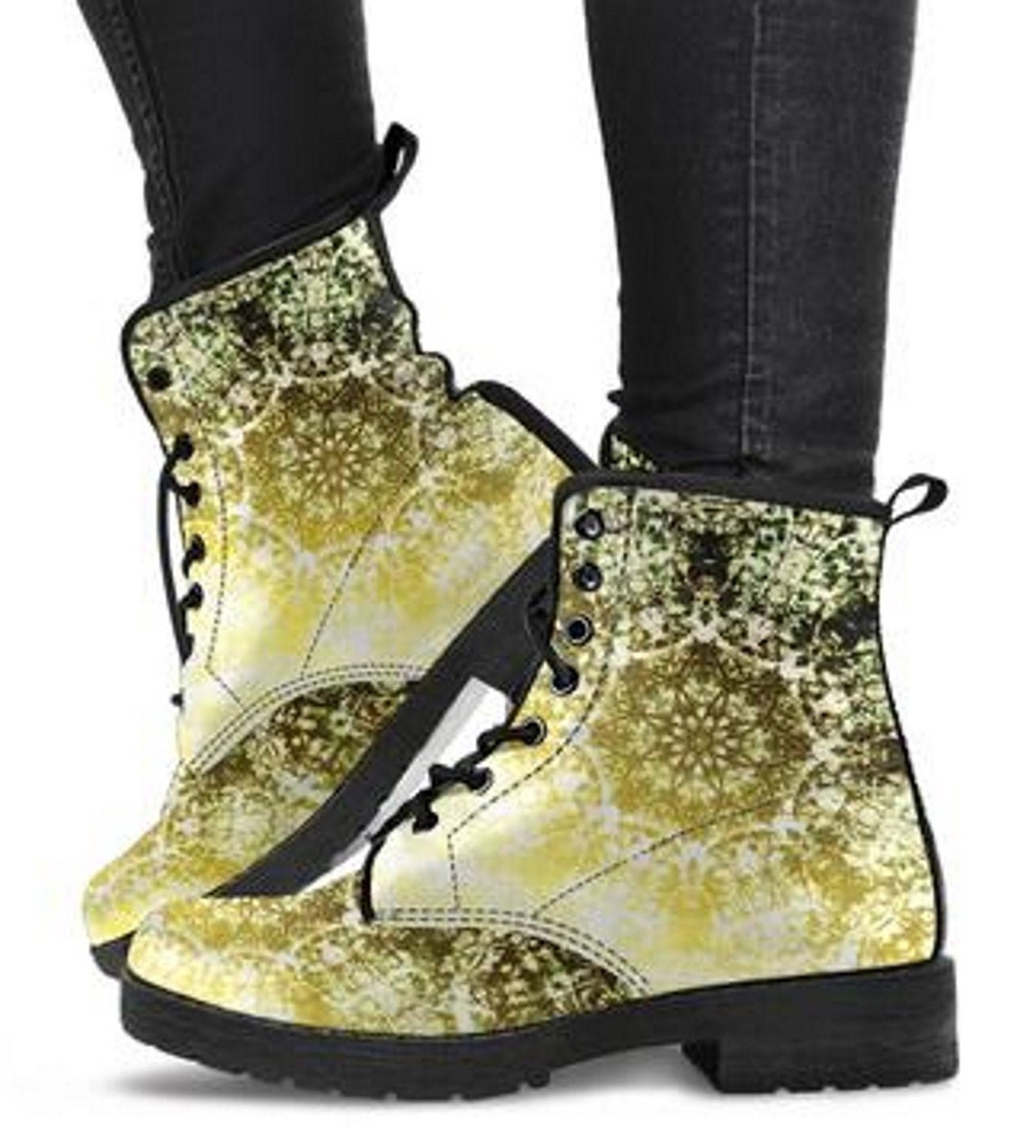 Combat Boots Mandala Style, Leather Shoes Women, Winter Boots Womens ...