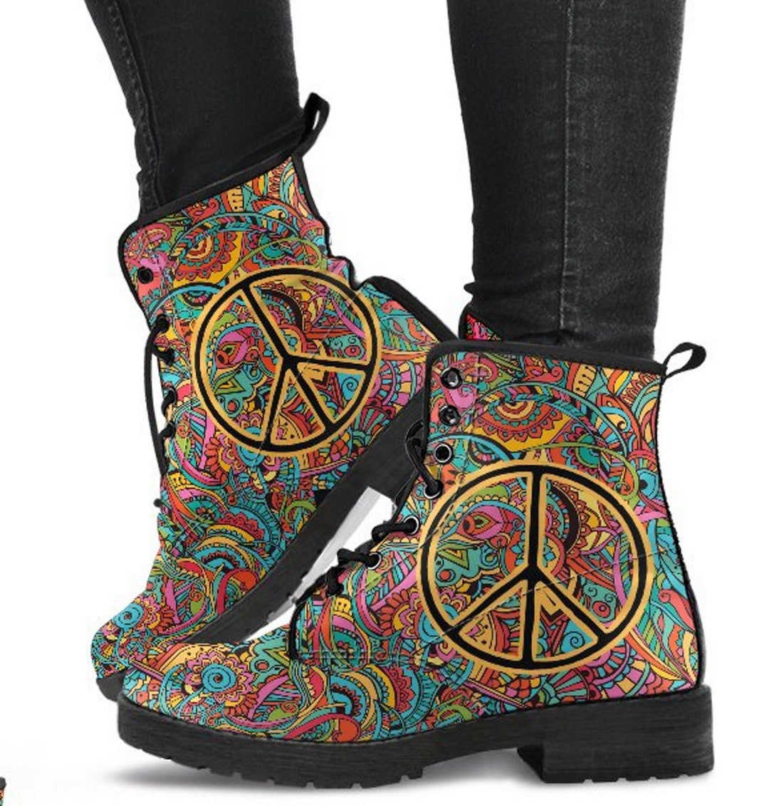 Colorful Peace Symbol Vegan Leather Combat Boots - Etsy