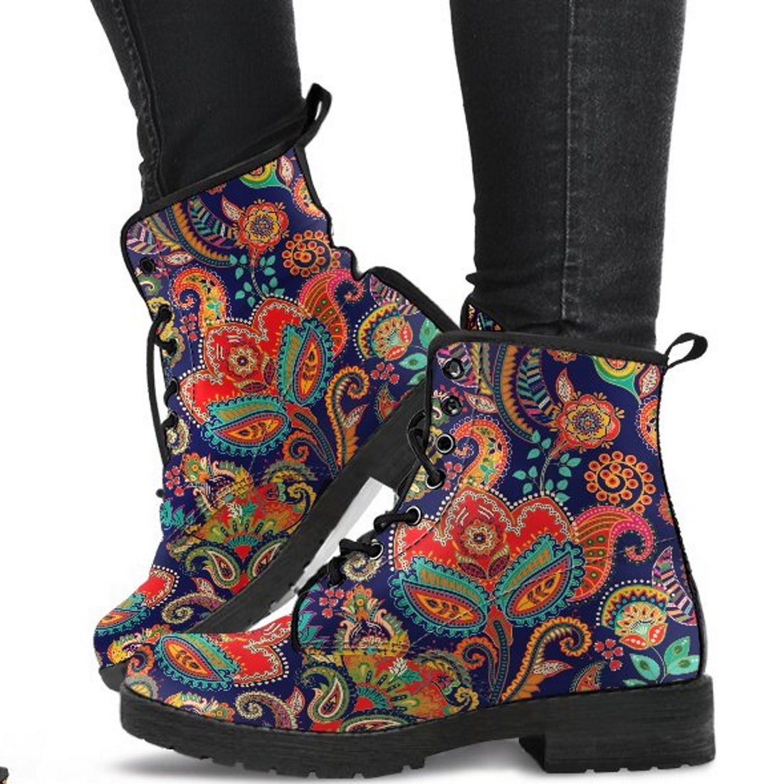 Combat Boots Henna Flower Colorful Womens Boots, Womens Fashion, Vegan ...