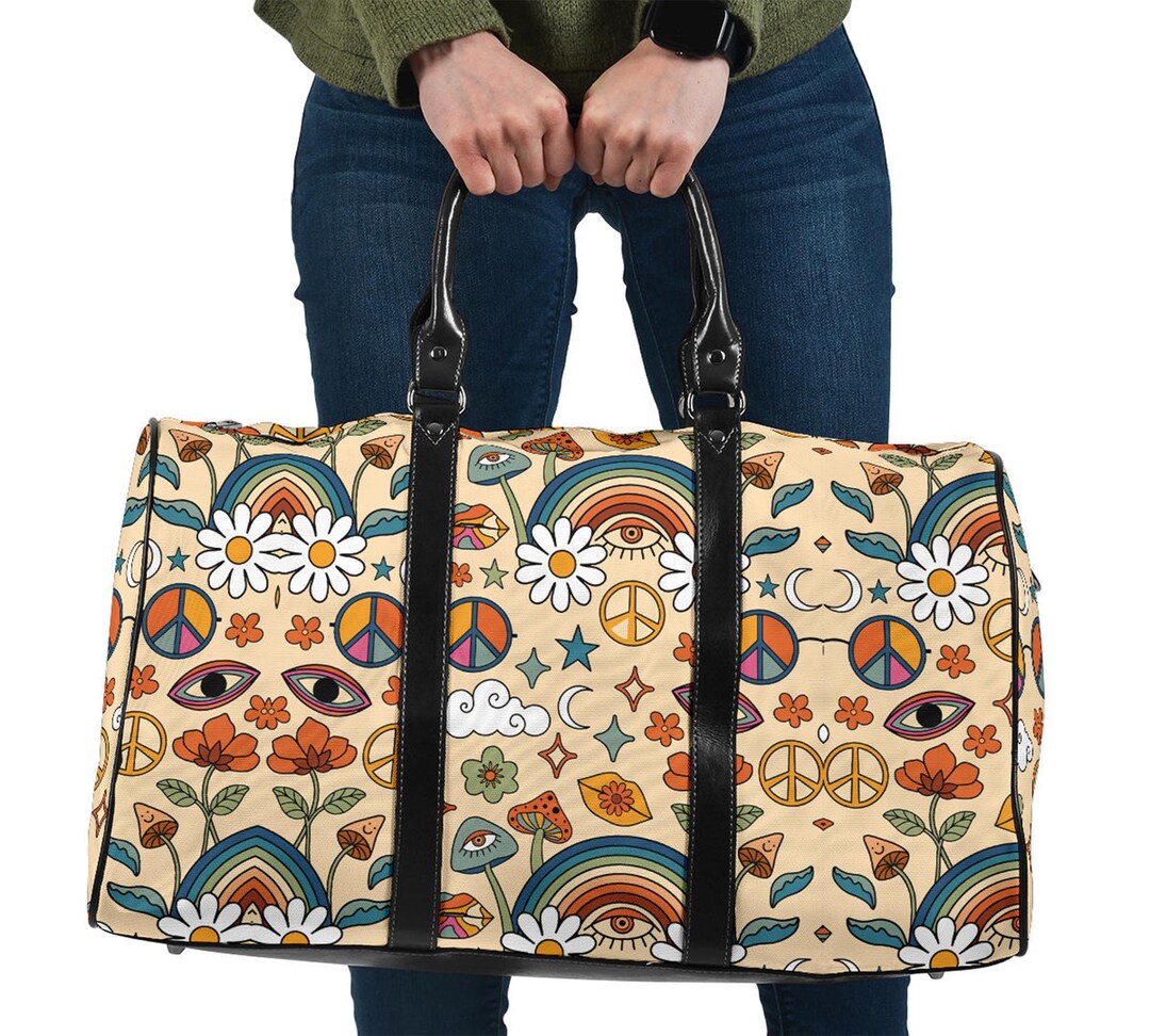 Boho Rainbow and Trippy Mushrooms Travel Bag, Custom Bag Gifts for Her ...