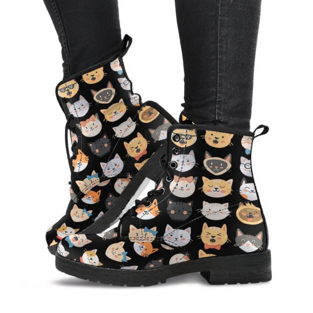 Adorable Cats Women's Boots, Women's Fashion, Vegan Leather, Combat ...