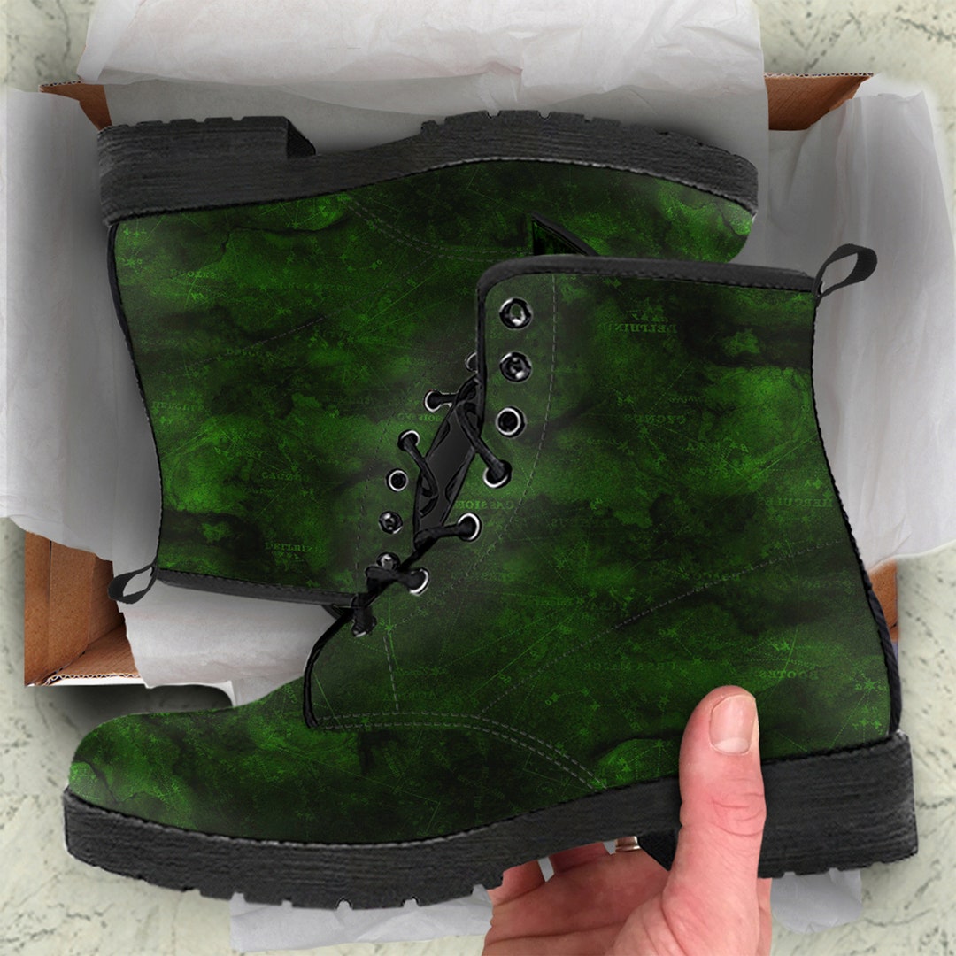 Green Glow Vegan Leather Combat Boots: Custom Unisex Shoes - Etsy
