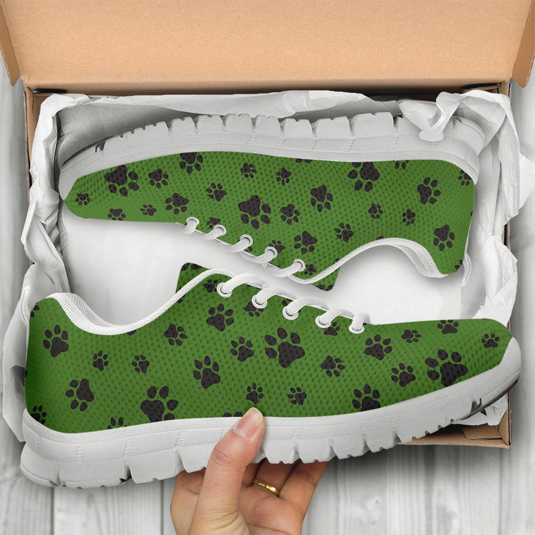 Green Cat Paw Prints Sneakers, Animal Lover Gifts for Her Custom Shoes ...