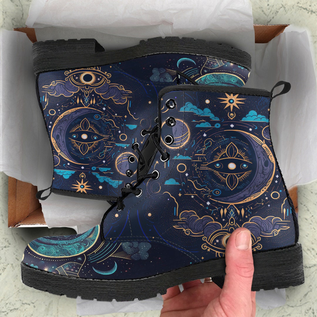 Celestial Moon Vegan Leather Boots, Mother's Day Gifts for Her Casual ...