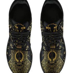 Gold Music Notes Boots for Women's, Design Faux Leather Combat Boots ...