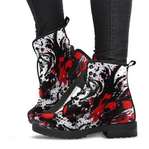 Combat Boots Red and Black Ink Splatter Custom Vegan Leather Boots ...