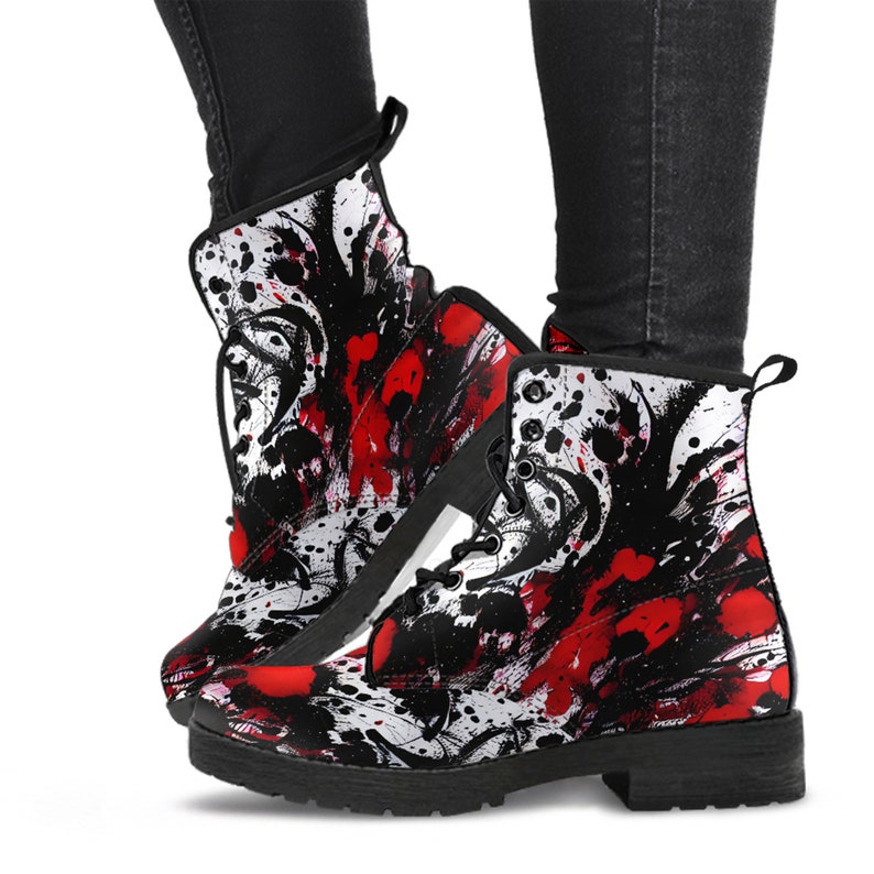 Combat Boots Red and Black Ink Splatter Custom Vegan Leather - Etsy