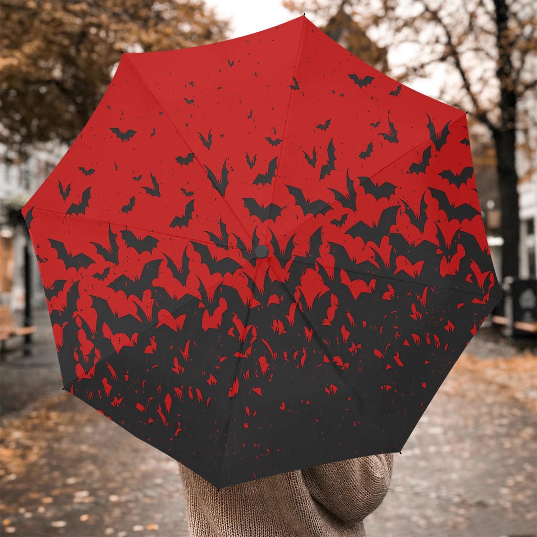 Red Bat Print Gothic Umbrella: Vampire Windproof Rain Umbrella - Etsy