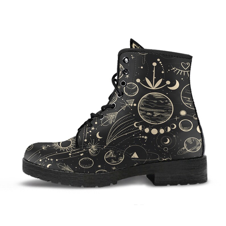 Moon Phases Vegan Leather Combat Boots: Abstract Celestial Design - Etsy