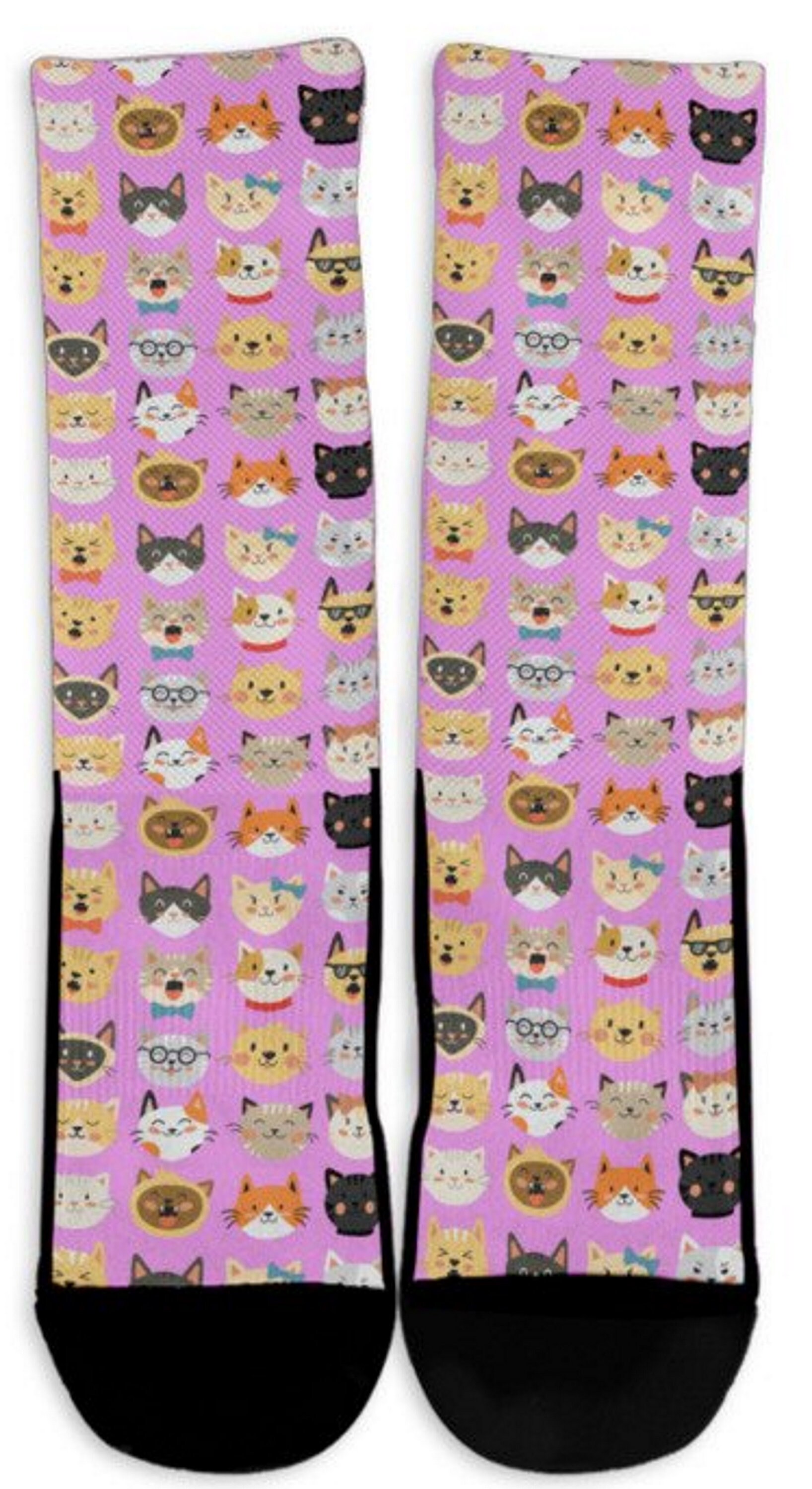 Pink Cat Faces Crew Socks Custom Socks Angkle Socks Mens | Etsy