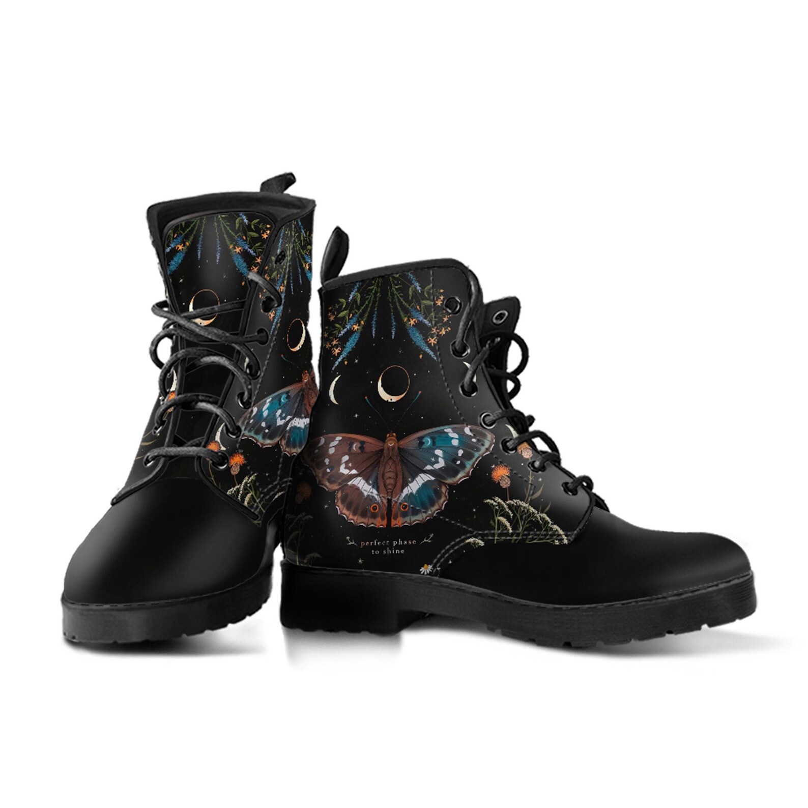 Butterfly Vegan Leather Combat Boots: Gothic Women's Fashion - Etsy