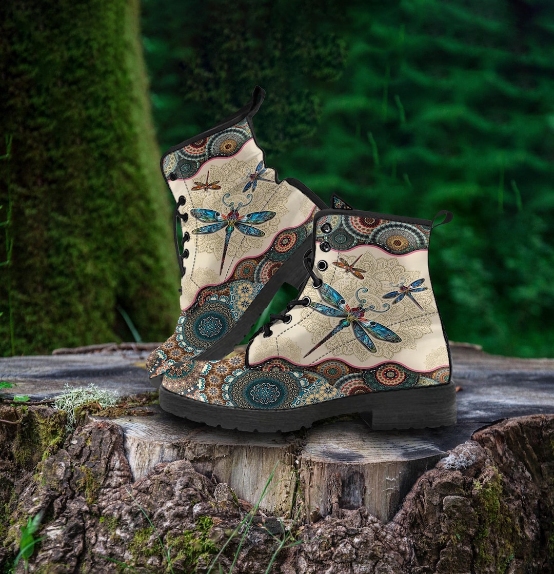 Dragonfly Mandala Vegan Leather Combat Boots: Custom Women's Shoes - Etsy UK