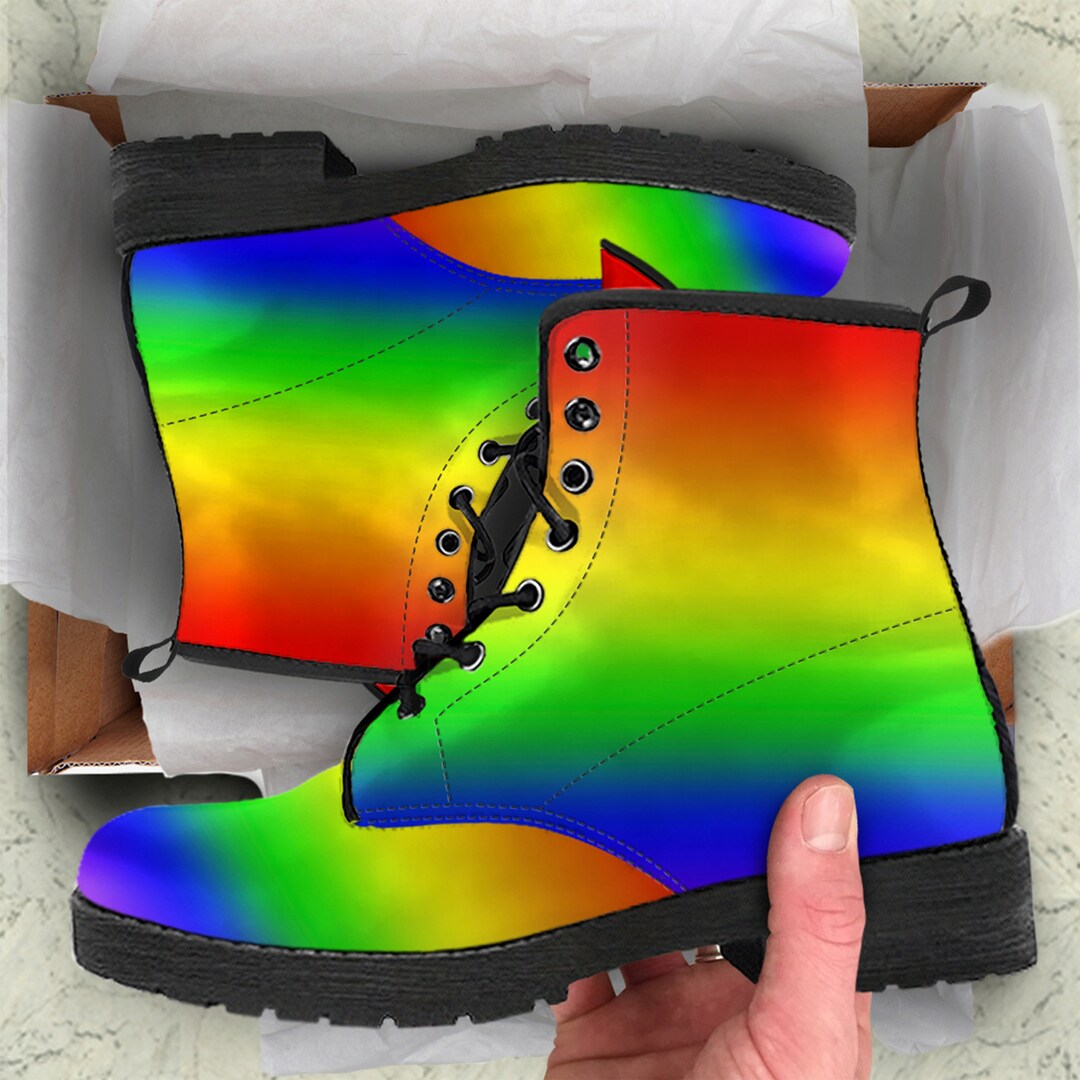 Rainbow Leather Boots, LGBTQ Rainbow Combat Boots Unisex Rainbow Shoes ...