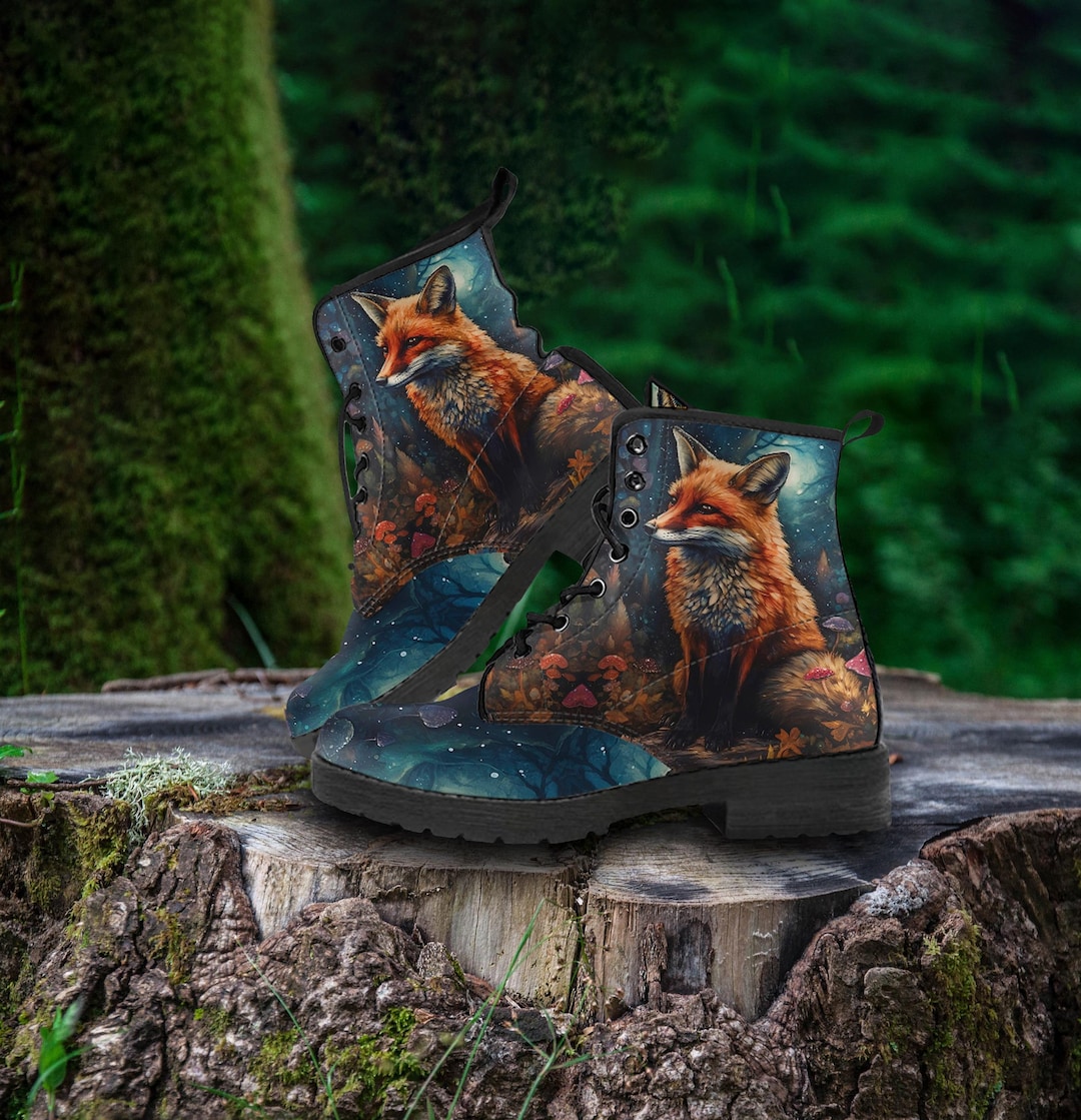 Enchanted Fox Combat Boots | Vegan Leather Forest Animal Boots for ...