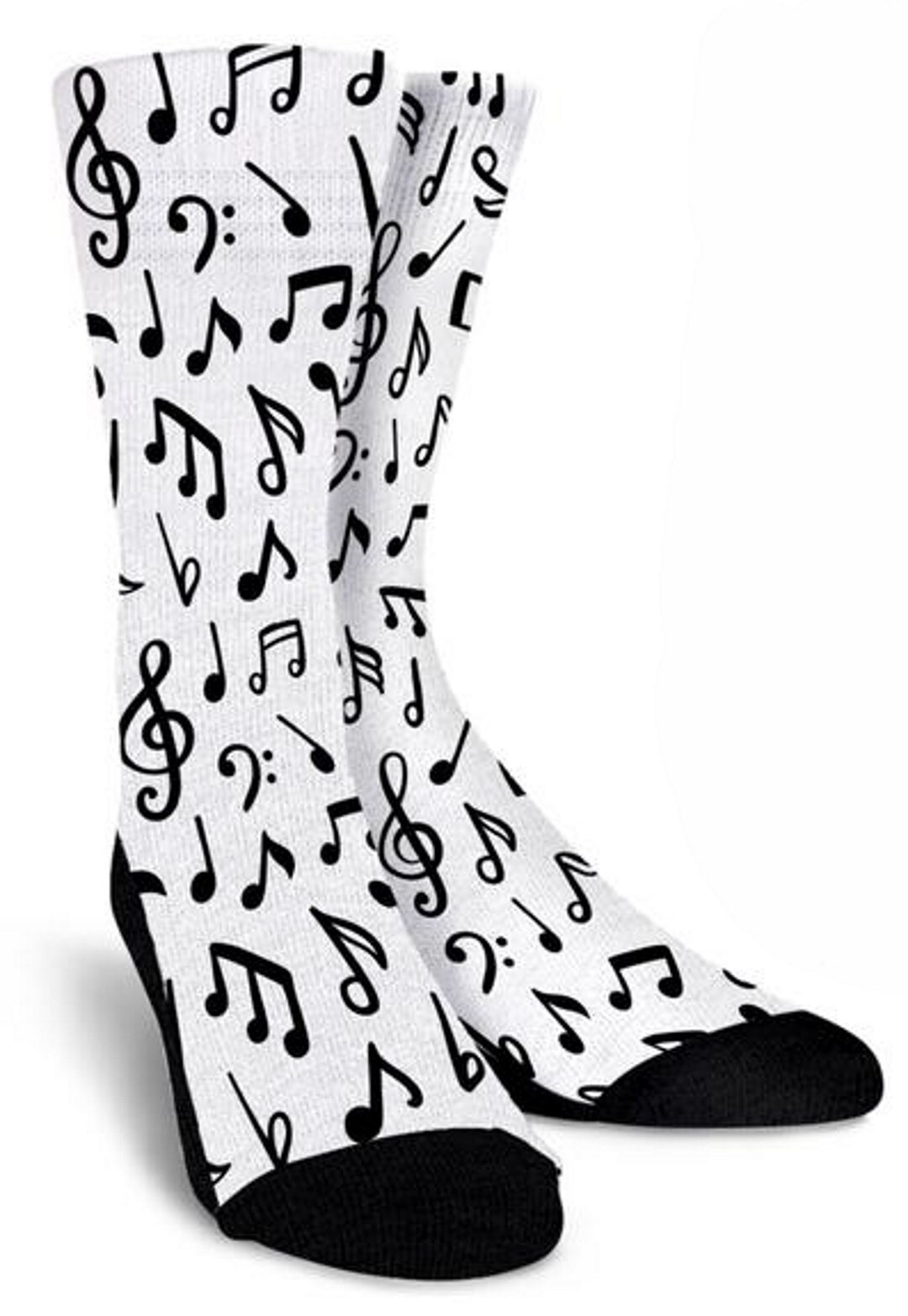 Music Notes Socks Personalized Funny Crew Custom Printed Gifts Him Kids ...