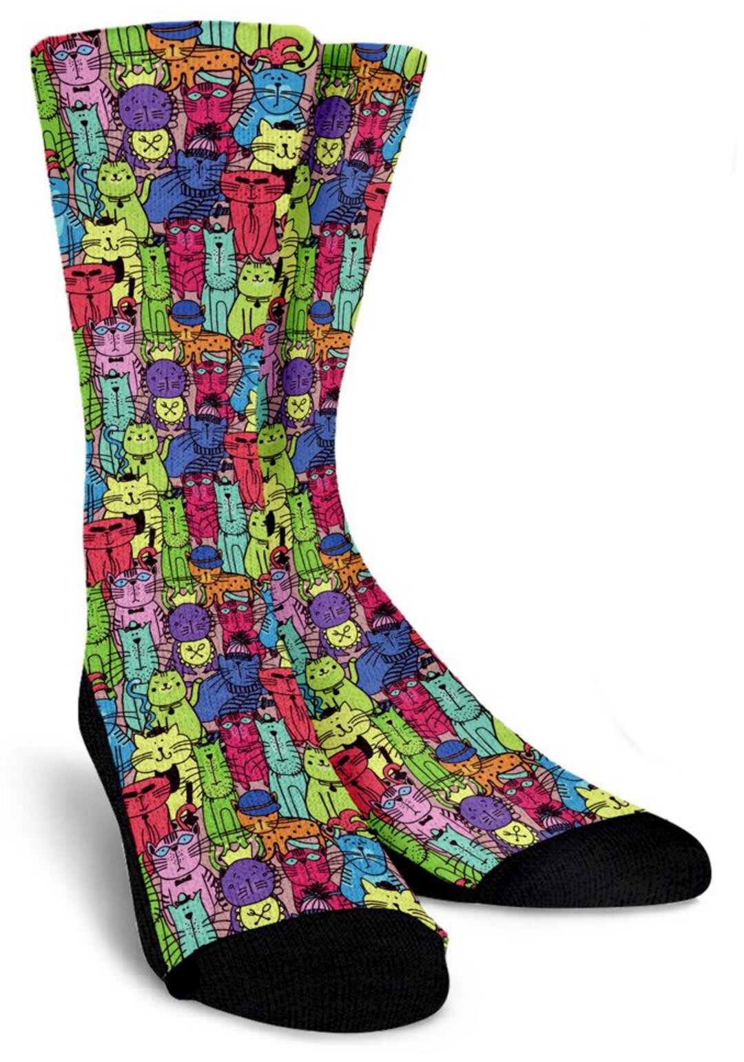 Colorful Cartoon Socks Womens Funny Cat Custom Angkle Mens Casual ...