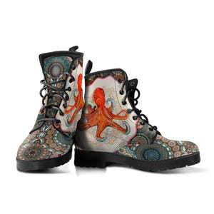 Octopus Hummingbird Vintage Mandala Women's Vegan Leather Combat Boots ...