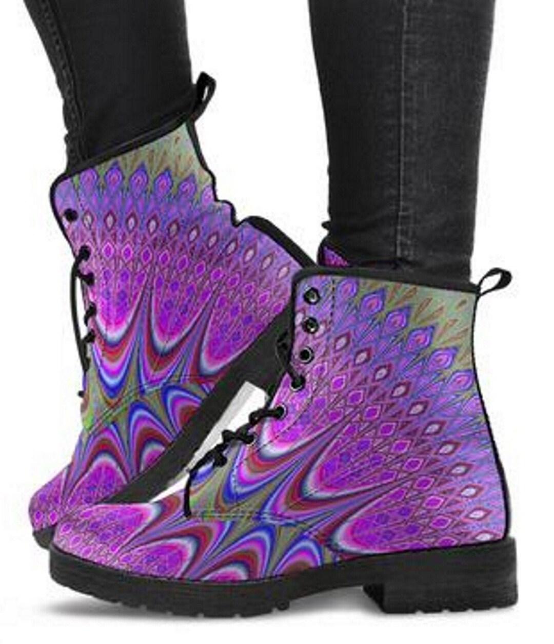 Combat Boots Purple Mandala Boots, Winter Boots Womens, Unique Shoes ...