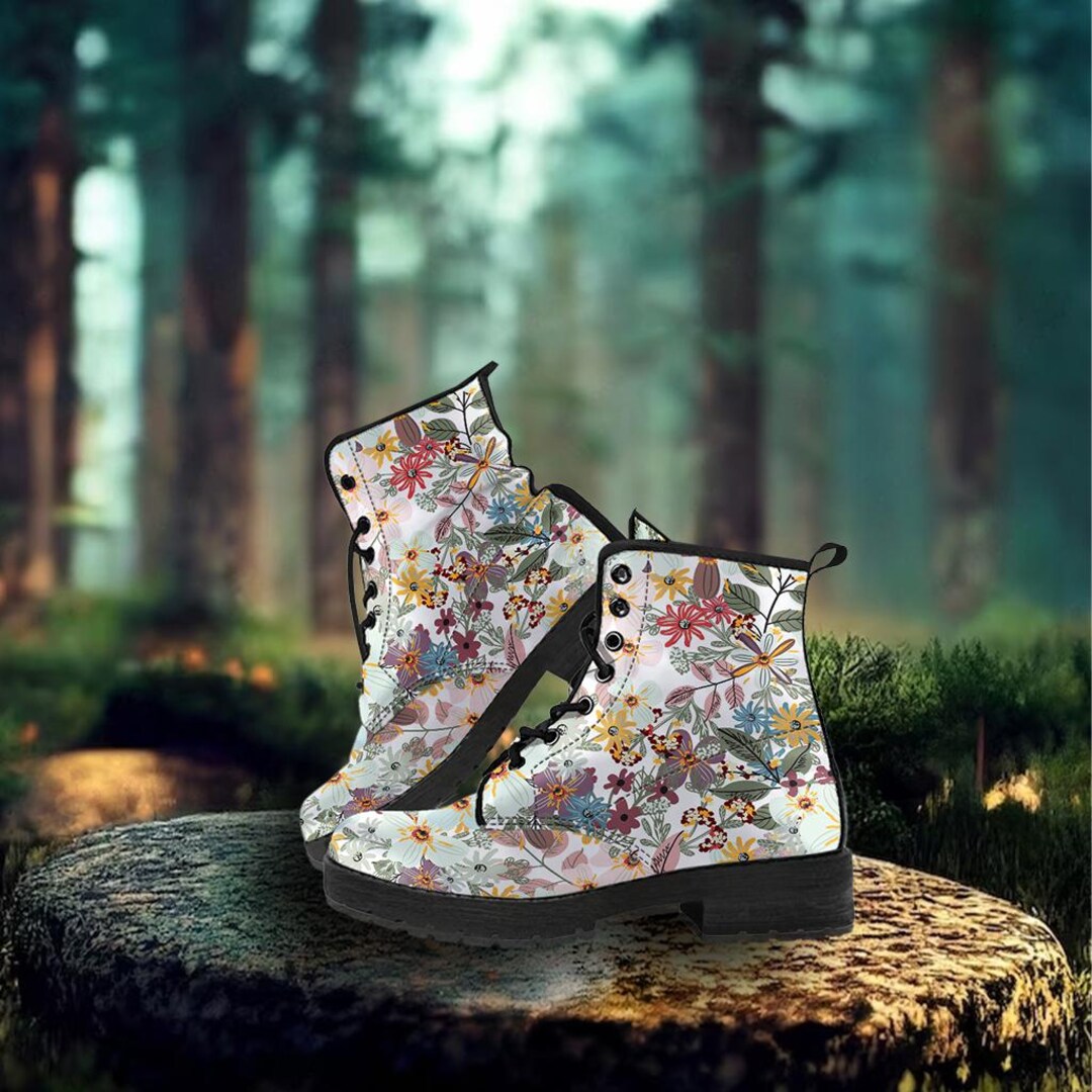 Floral Vegan Leather Boots, Made-to-order Women's Shoes - Etsy