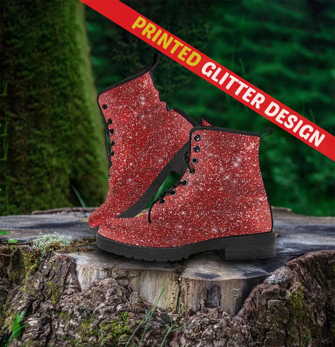 Red Sparkle Vegan Leather Combat Boots: Made-to-order Ankle Boots - Etsy